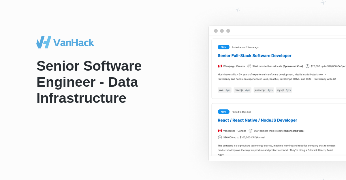 Senior Software Engineer - Data Infrastructure - VanHack